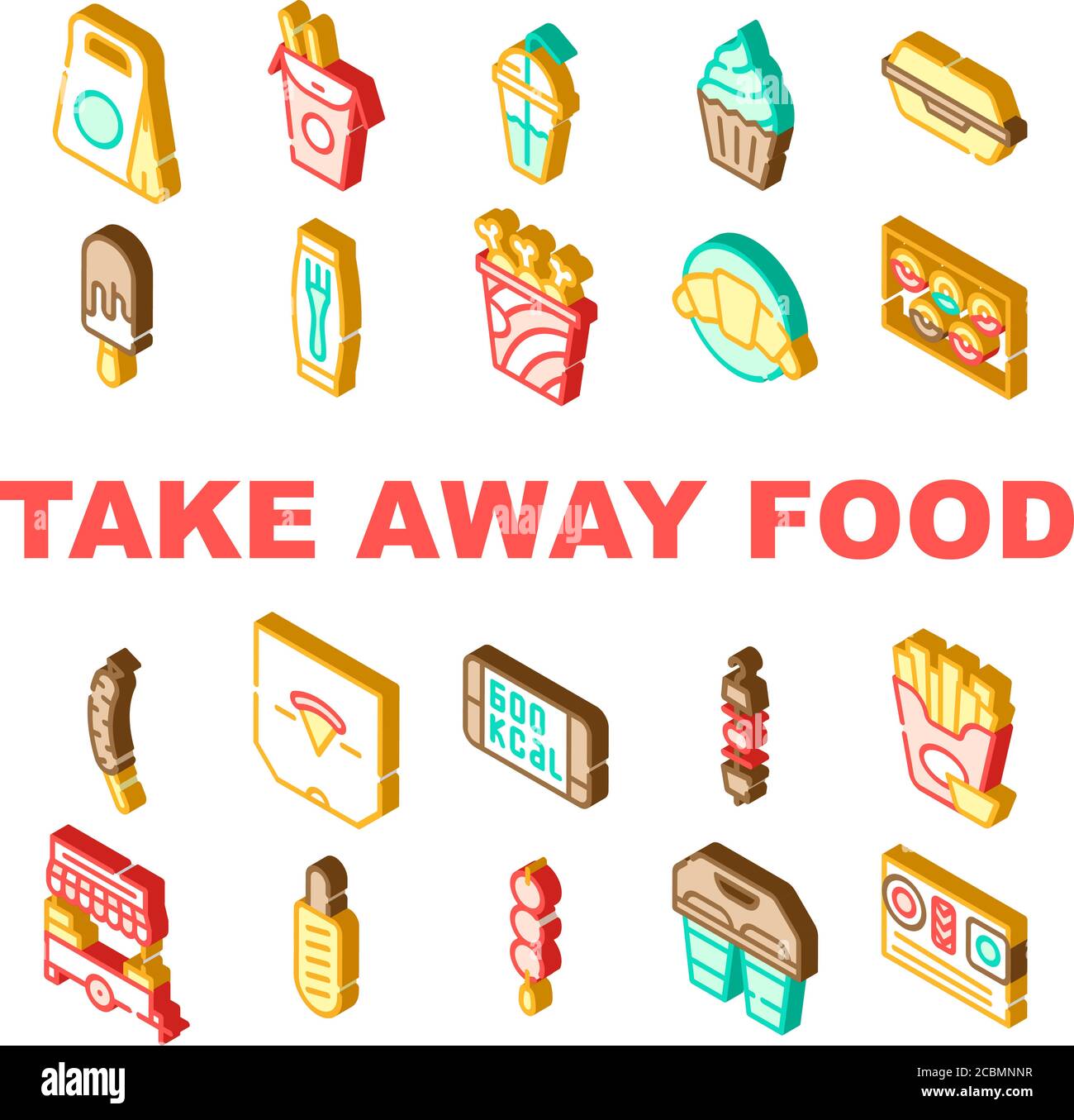 Take Away Food Service Collection Icons Set Vector Stock Vector Image ...