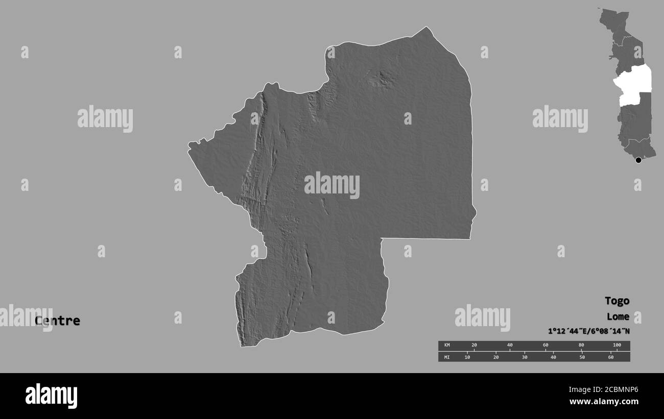Shape of Centre, region of Togo, with its capital isolated on solid ...