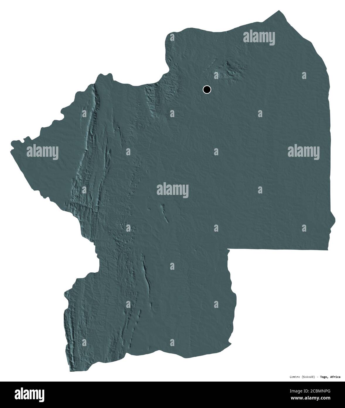 Shape of Centre, region of Togo, with its capital isolated on white ...