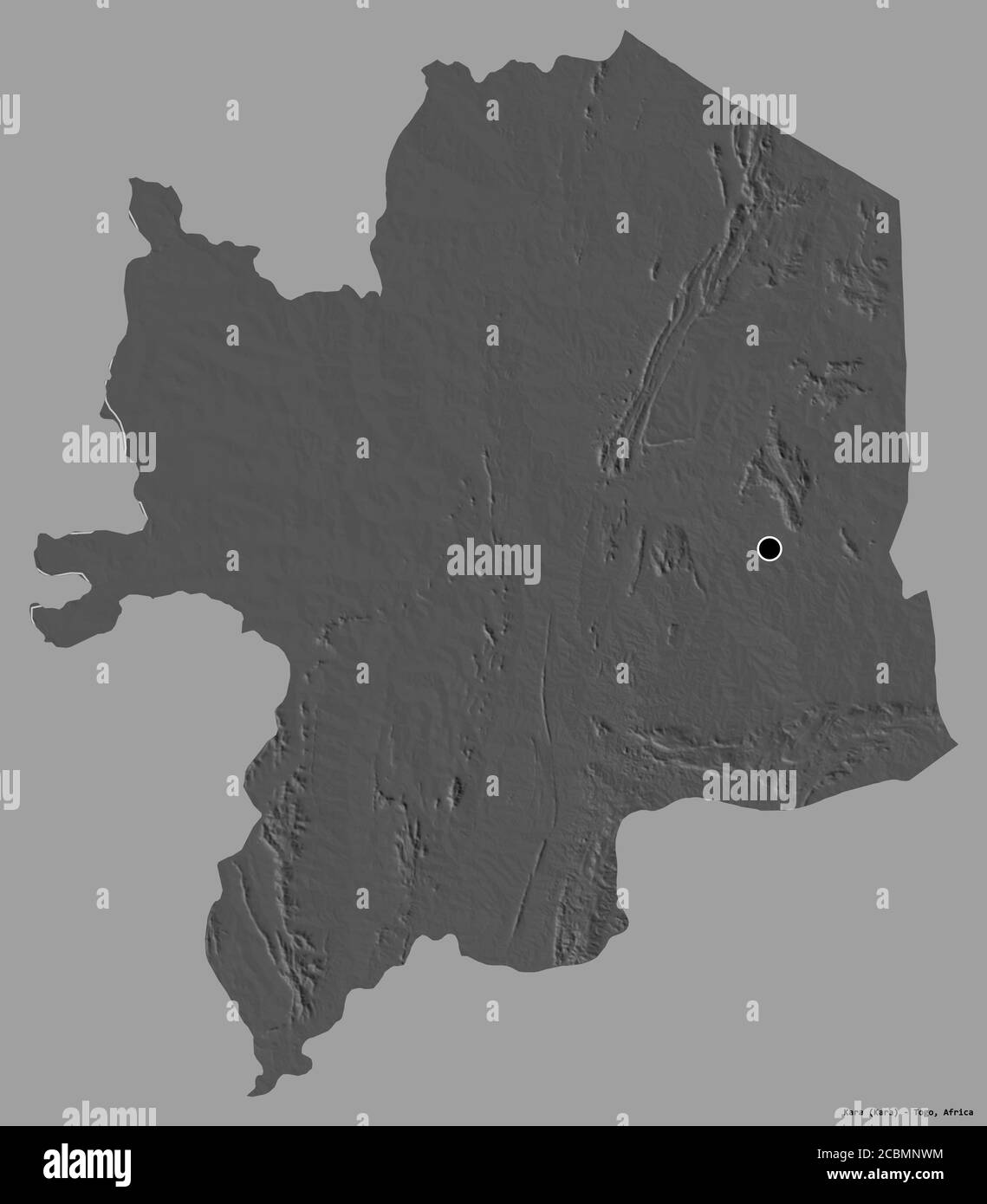 Shape of Kara, region of Togo, with its capital isolated on a solid ...