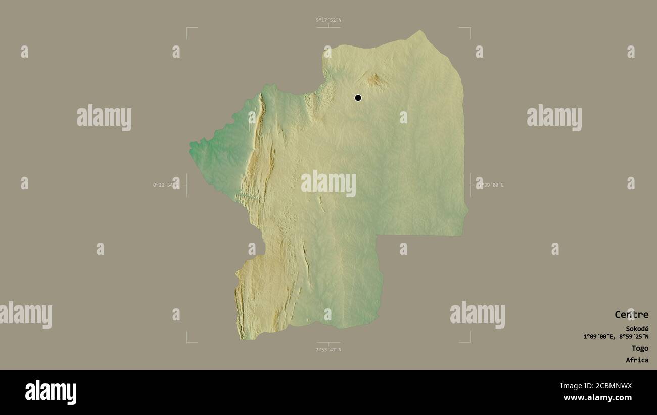 Area of Centre, region of Togo, isolated on a solid background in a ...