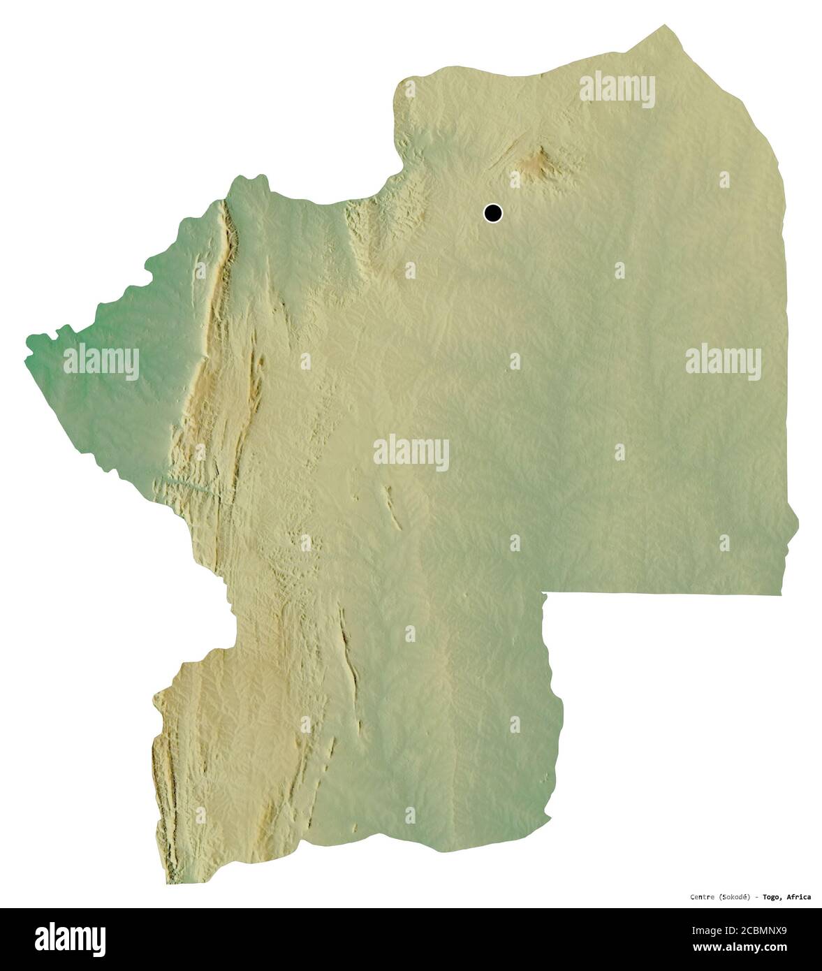 Shape of Centre, region of Togo, with its capital isolated on white ...