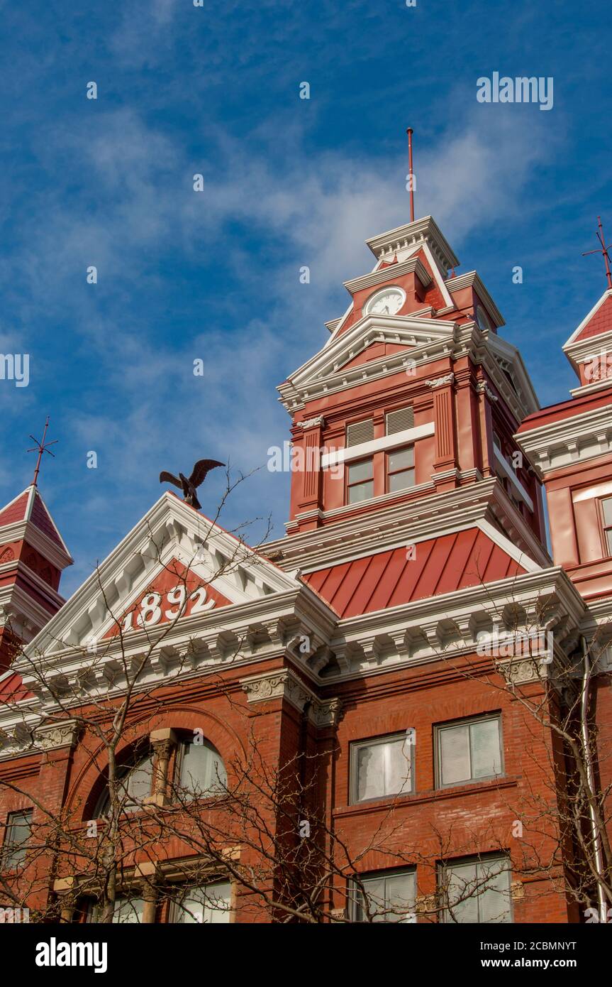 Detail of the architecture of old City Hall, originally built in 1892 ...