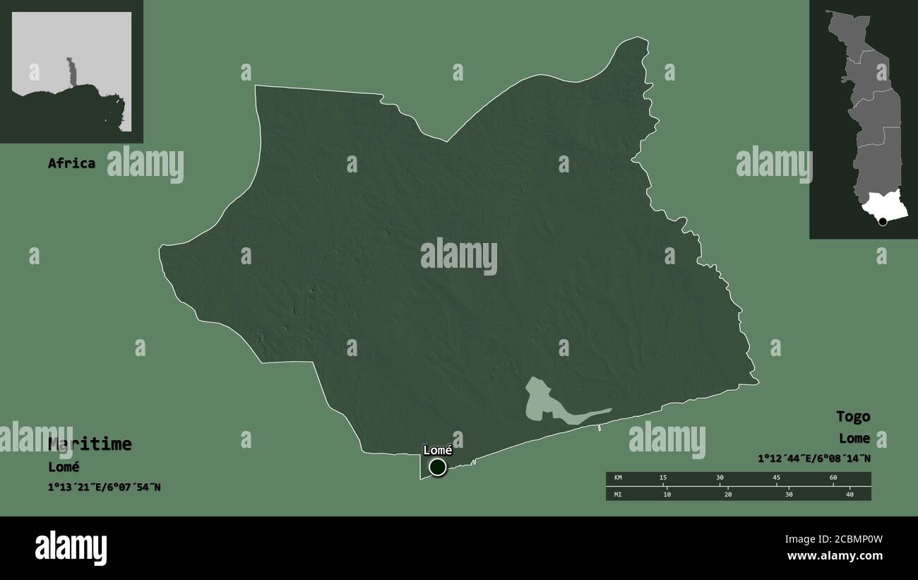 Shape of Maritime, region of Togo, and its capital. Distance scale ...