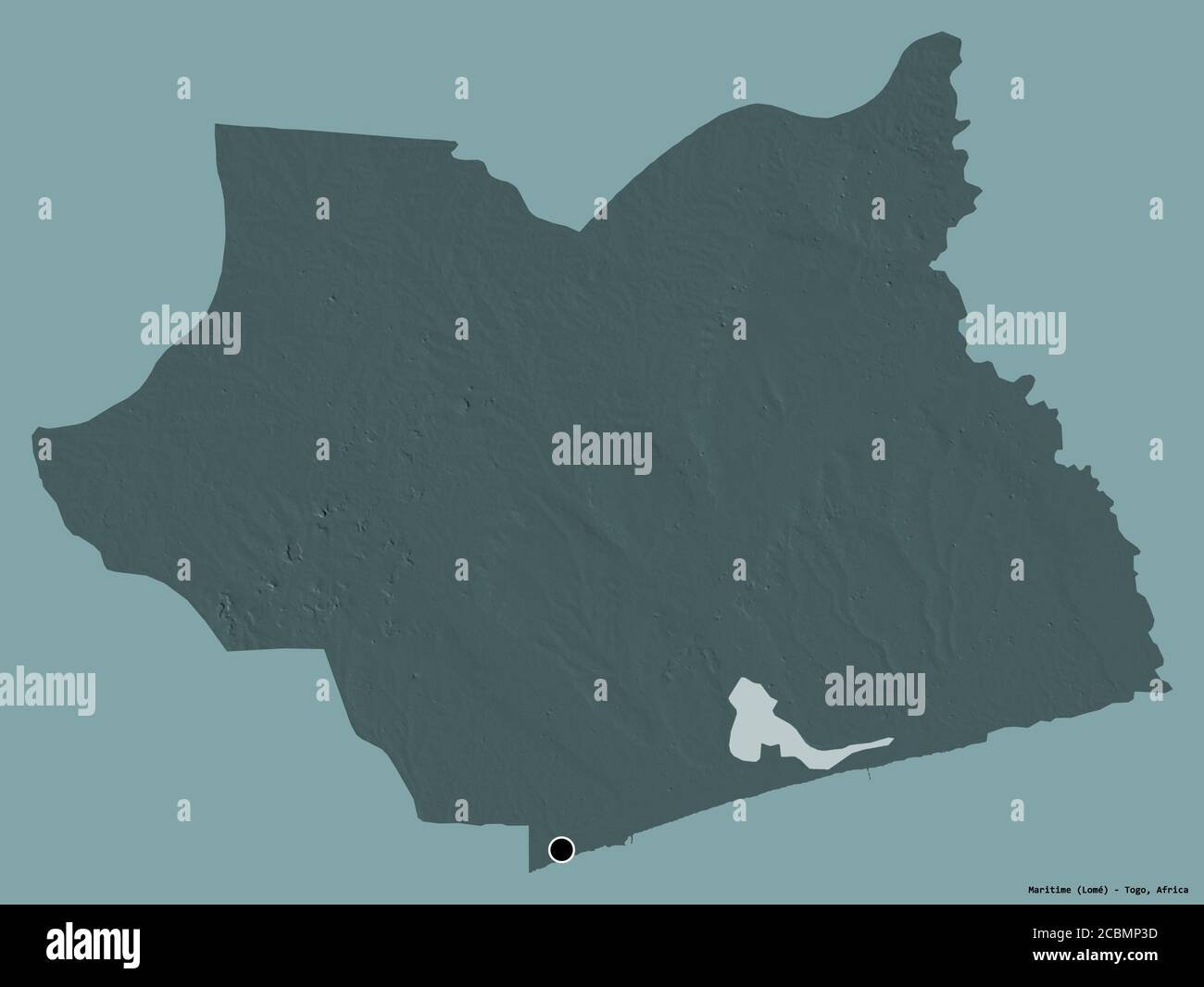 Shape of Maritime, region of Togo, with its capital isolated on a solid ...