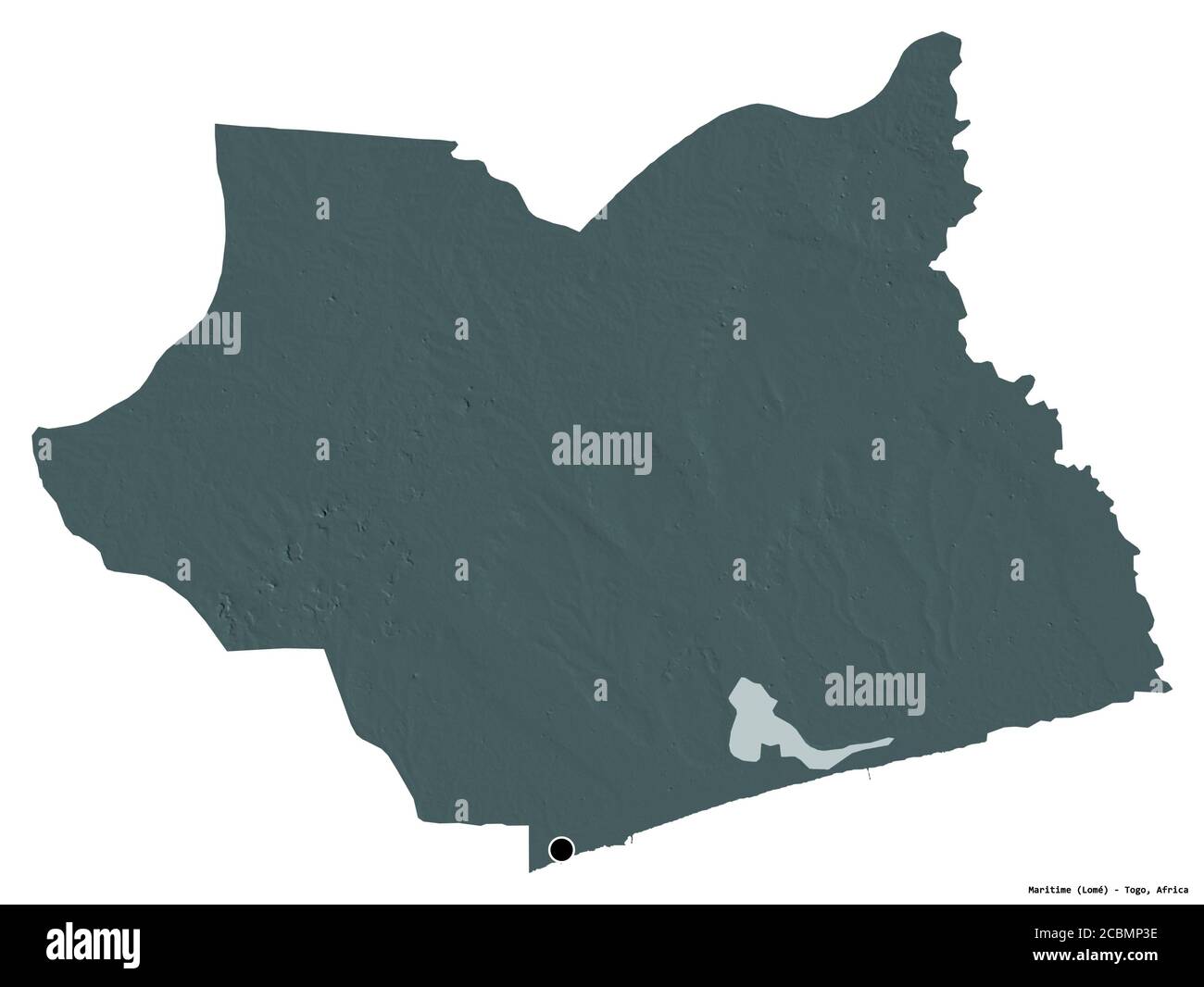 Shape of Maritime, region of Togo, with its capital isolated on white ...