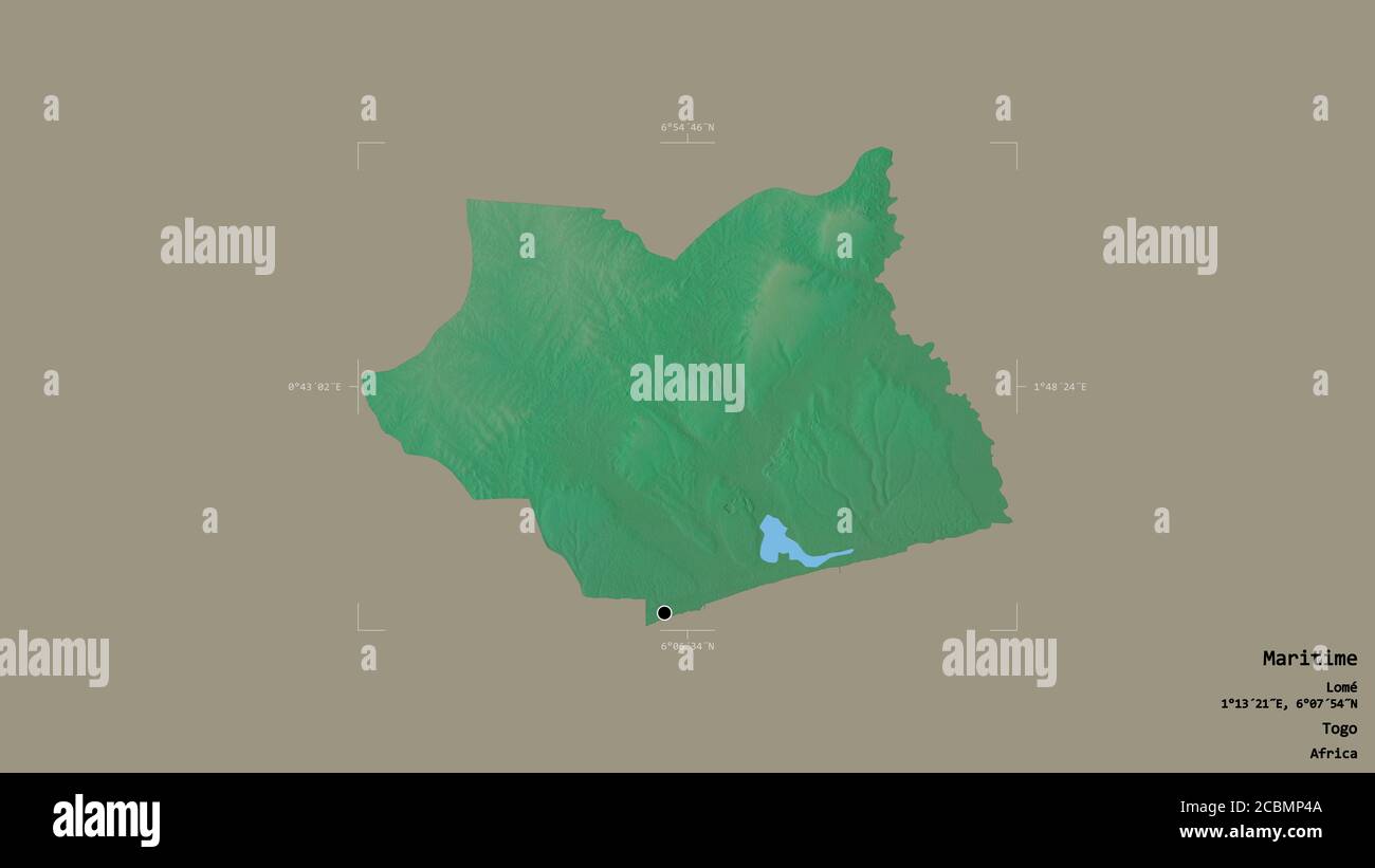 Area of Maritime, region of Togo, isolated on a solid background in a ...