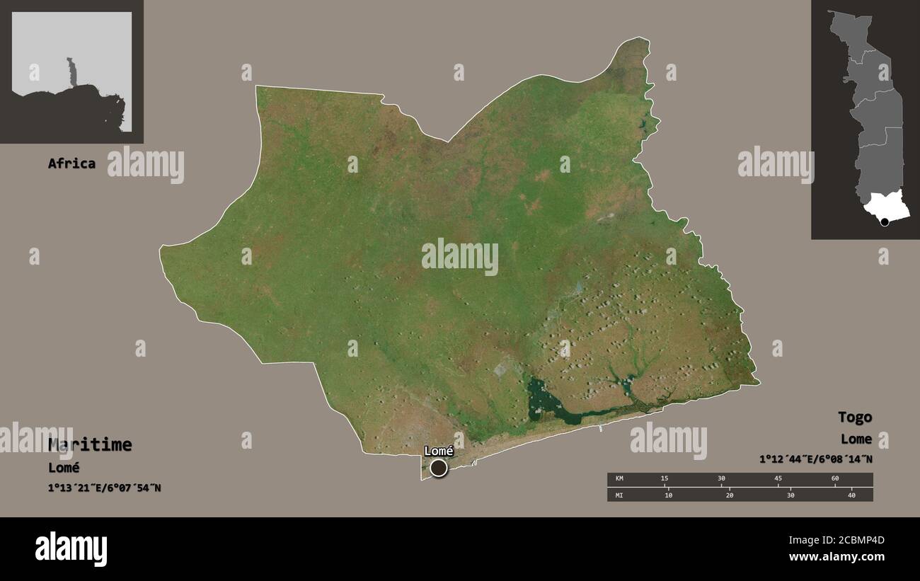 Shape of Maritime, region of Togo, and its capital. Distance scale ...