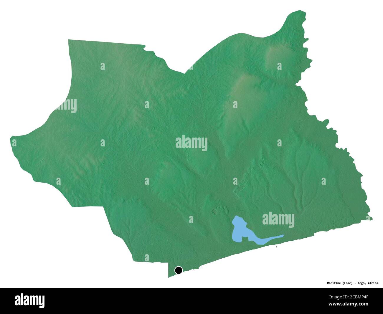 Shape of Maritime, region of Togo, with its capital isolated on white ...