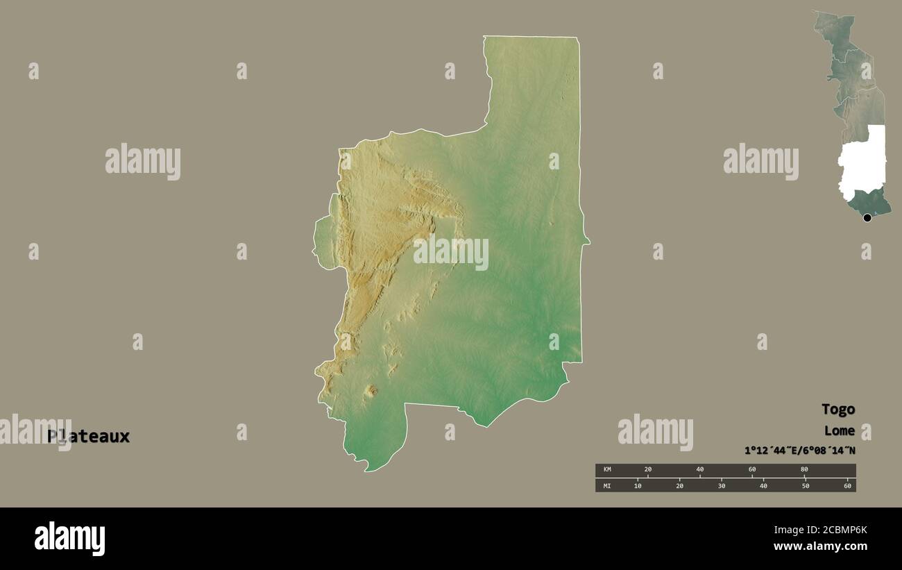 Shape of Plateaux, region of Togo, with its capital isolated on solid ...