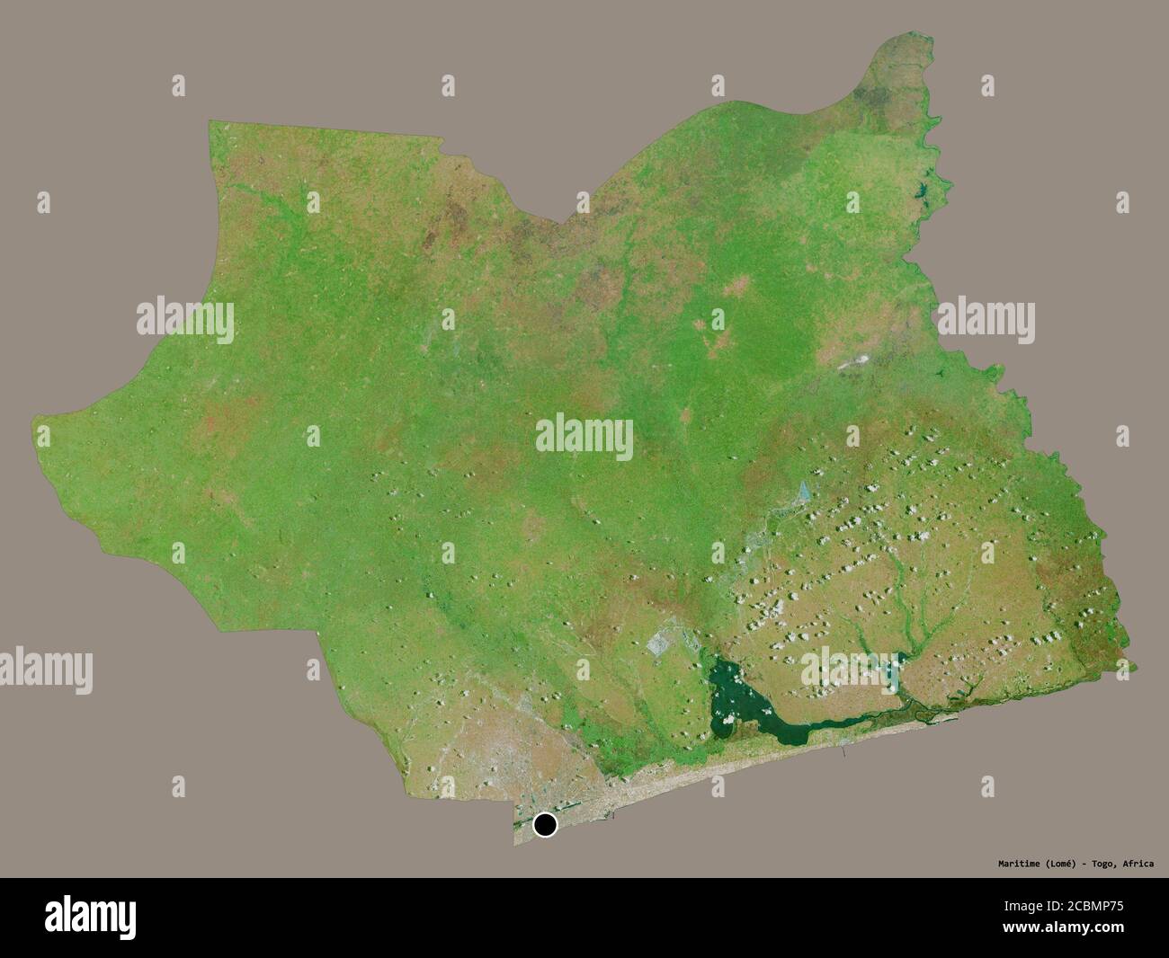 Shape of Maritime, region of Togo, with its capital isolated on a solid ...