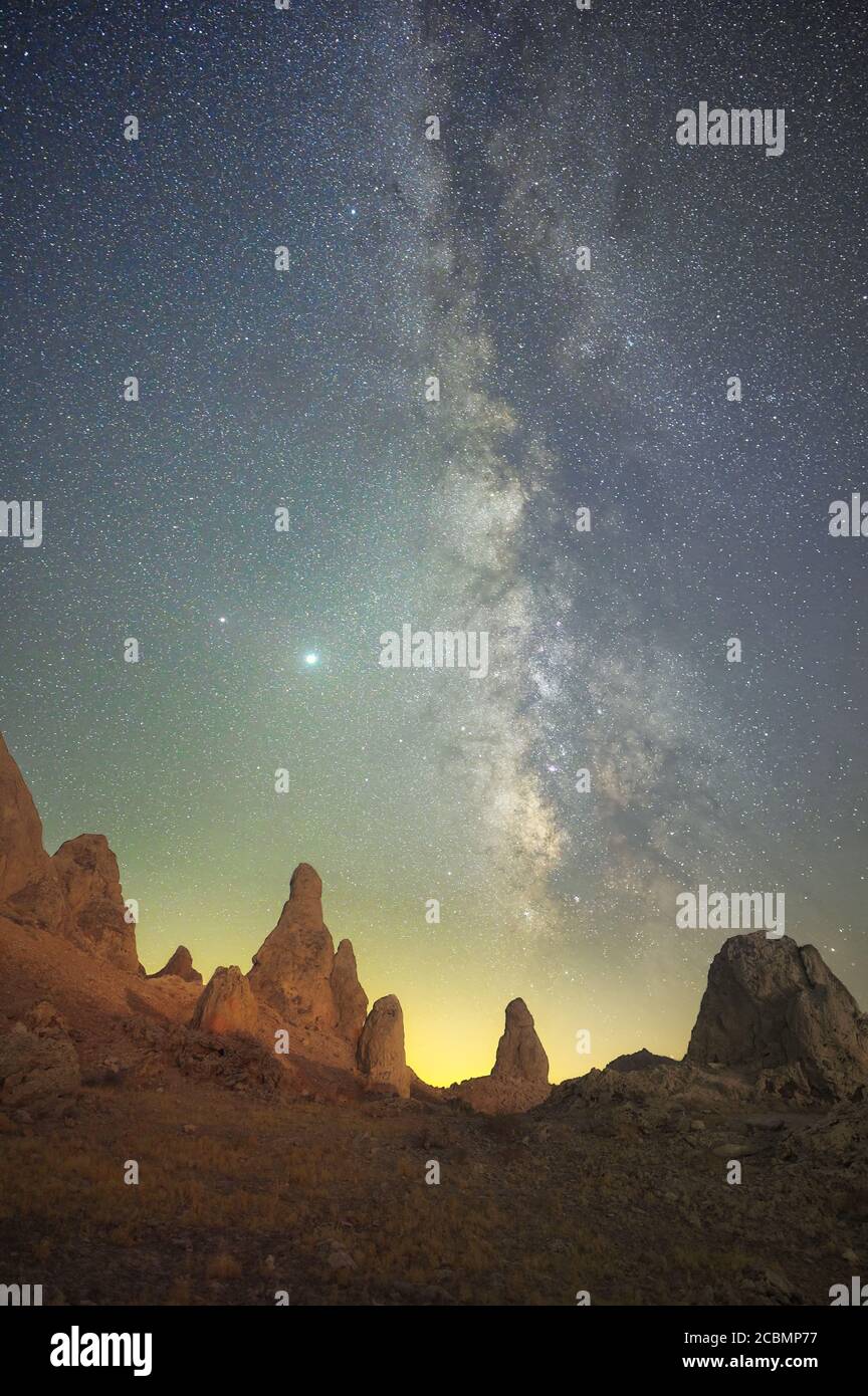 Vertical shot of the Milky Way Galaxy over Trona Pinnacles Stock Photo ...