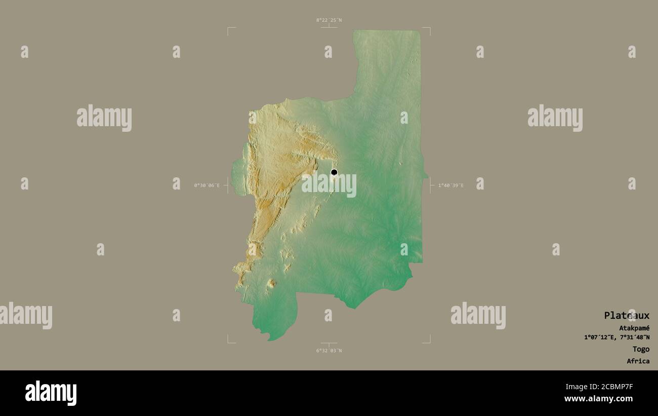 Area of Plateaux, region of Togo, isolated on a solid background in a ...