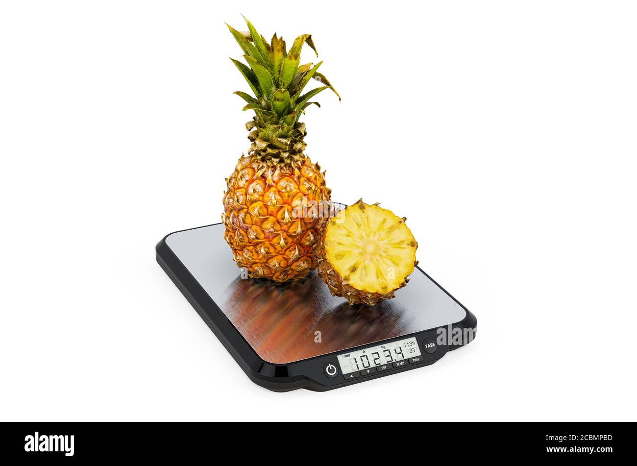 Kitchen Scales with Pineapples. 3D rendering isolated on white ...