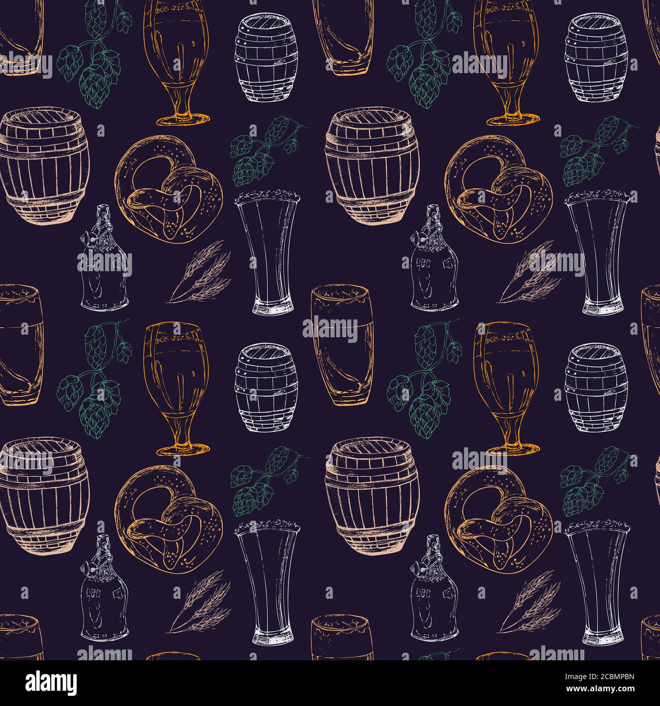 Seamless pattern of beer elements , for wrapping paper, wallpaper ...