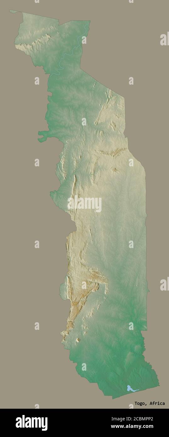 Shape of Togo with its capital isolated on a solid color background ...