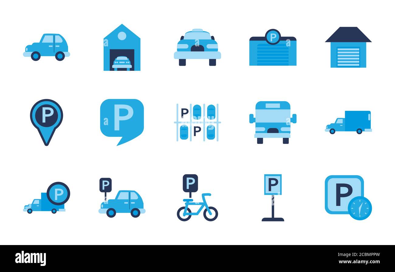 parking flat style icon set design, Park and transportation theme ...