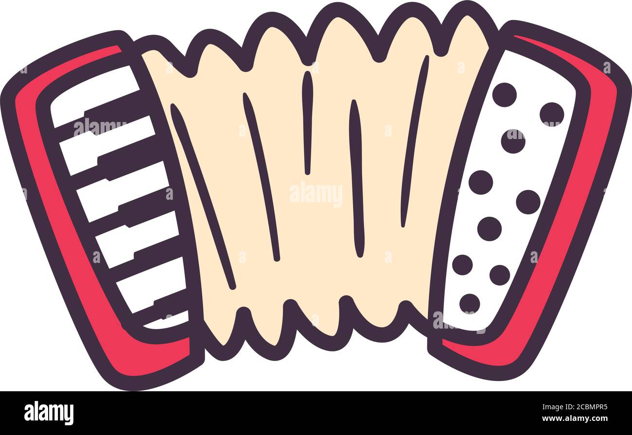 accodion instrument line and fill style icon design, Music sound melody ...