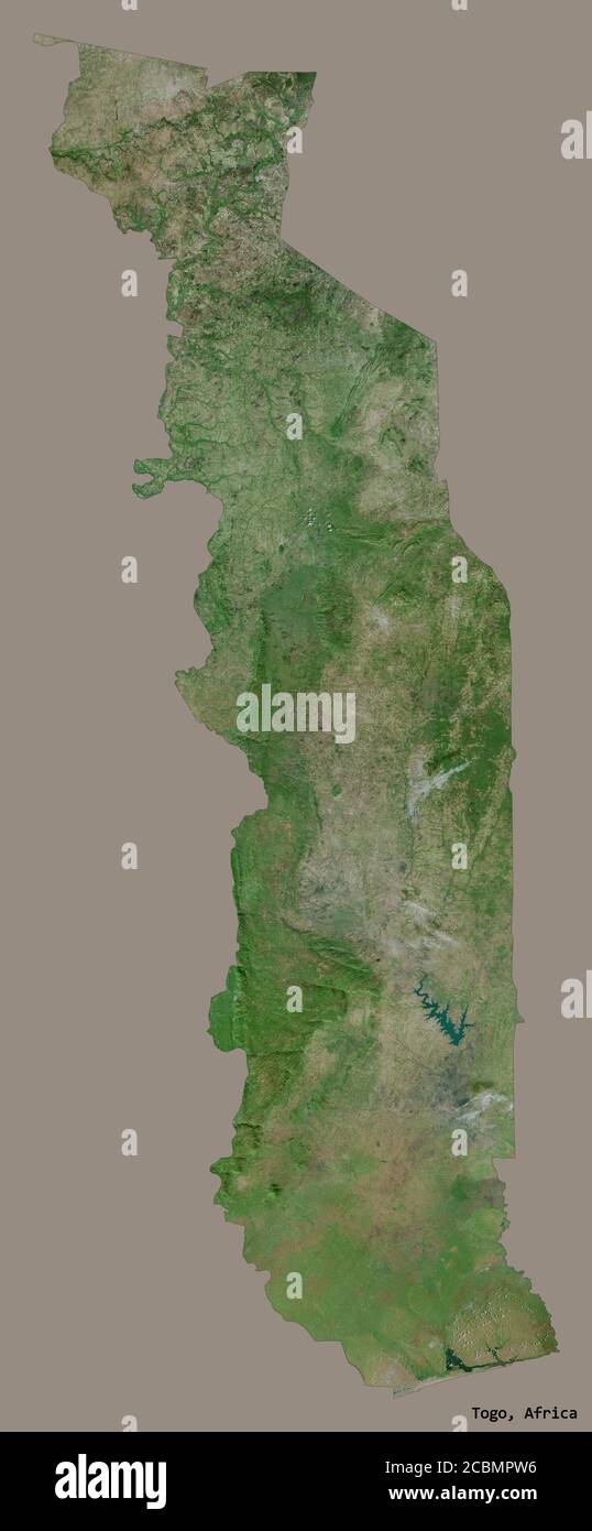 Shape of Togo with its capital isolated on a solid color background ...