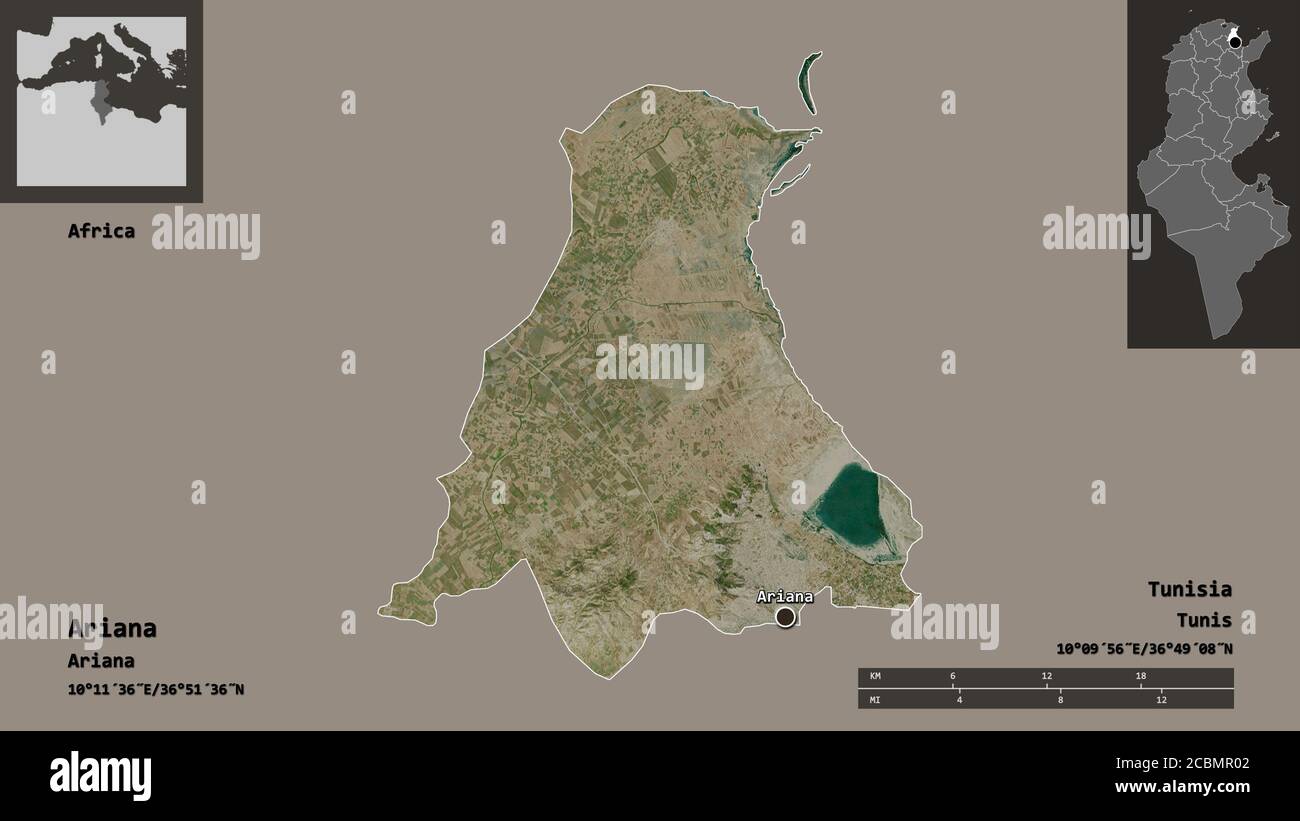 Shape of Ariana, governorate of Tunisia, and its capital. Distance ...