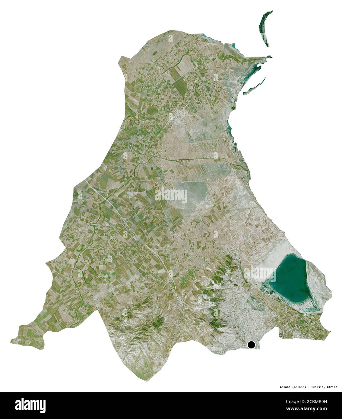 Shape of Ariana, governorate of Tunisia, with its capital isolated on ...
