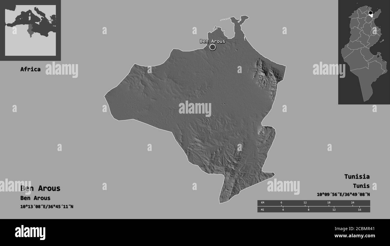 Shape of Ben Arous , governorate of Tunisia, and its capital. Distance ...