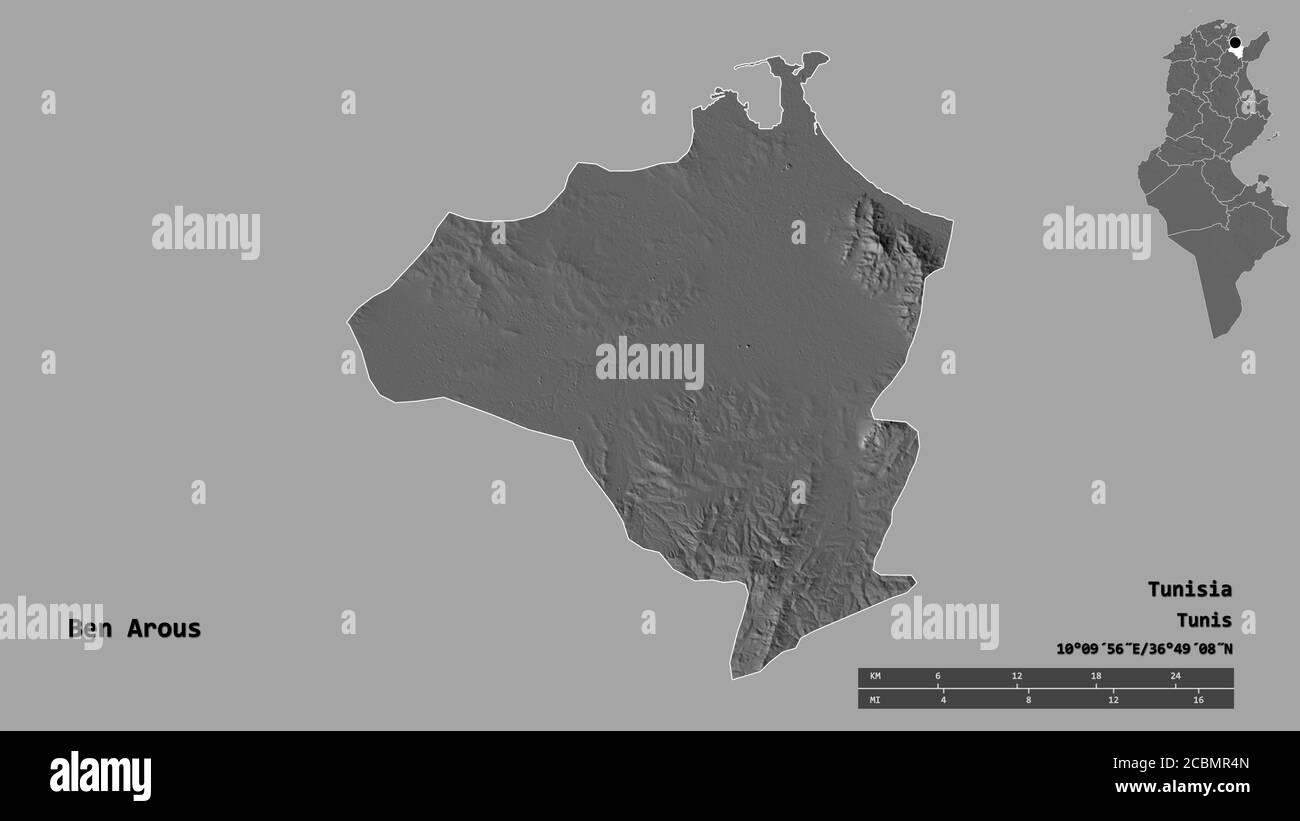 Shape of Ben Arous , governorate of Tunisia, with its capital isolated ...