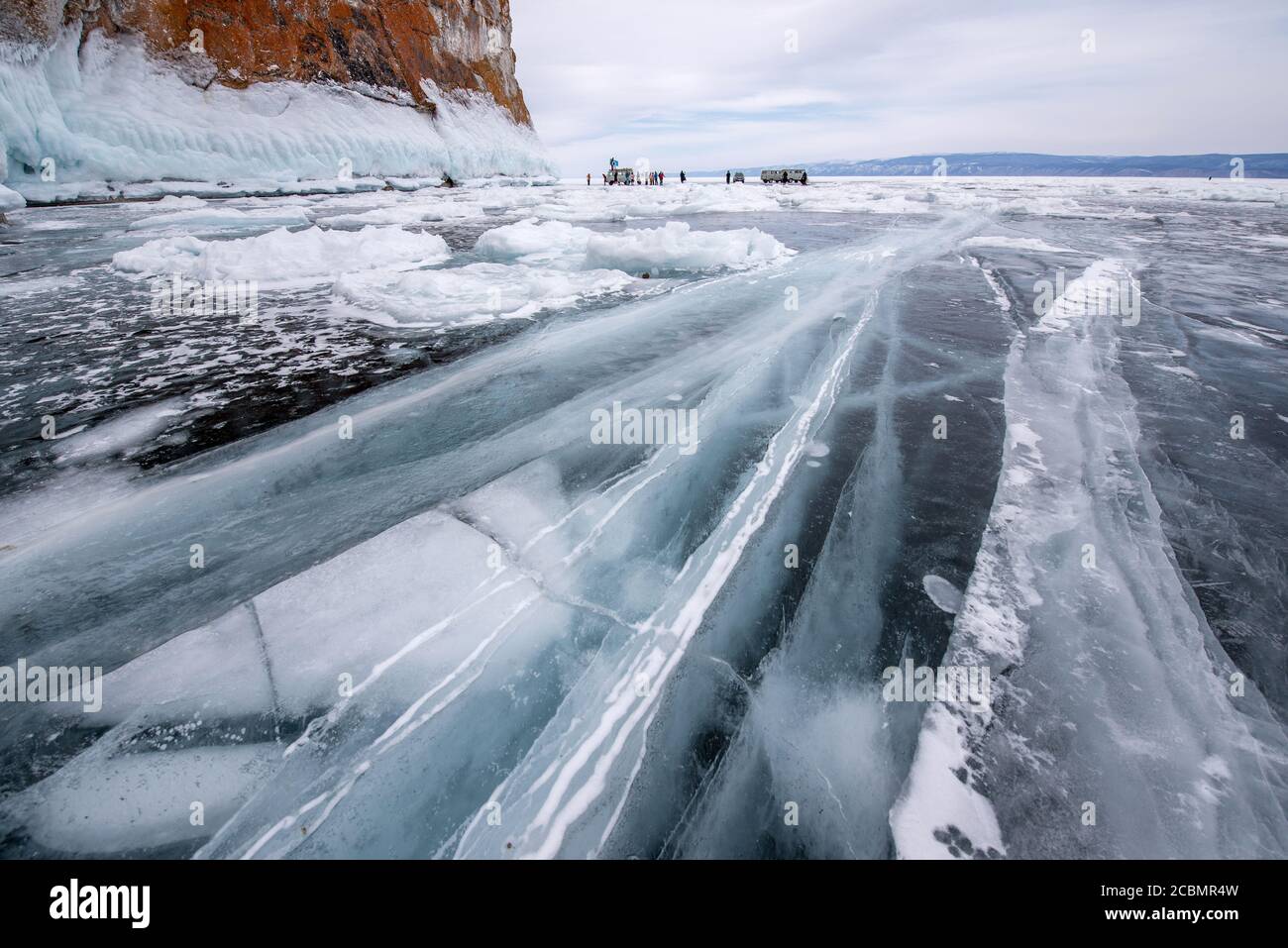 Ice Cracks On The Frozen Surface Of Lake Baikal Russia Stock Photo Alamy