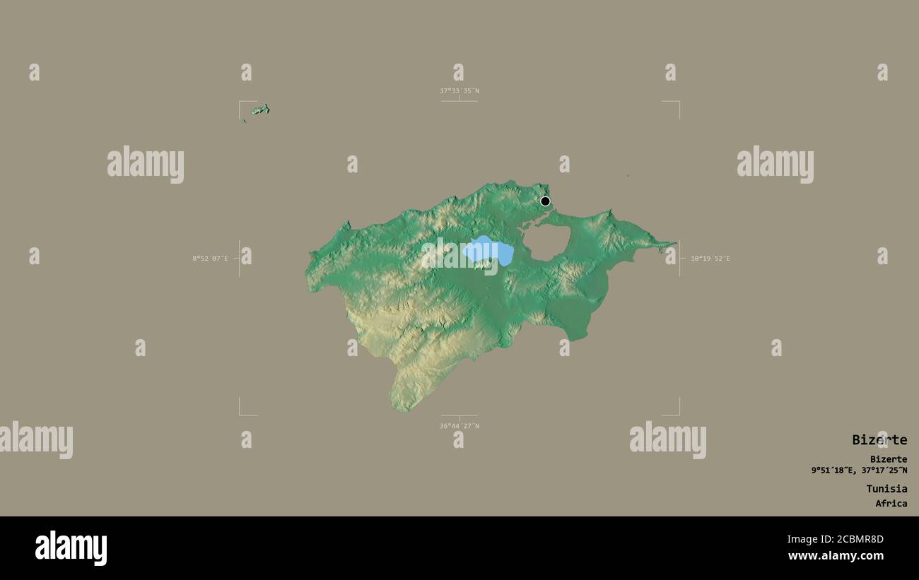 Area of Bizerte, governorate of Tunisia, isolated on a solid background ...