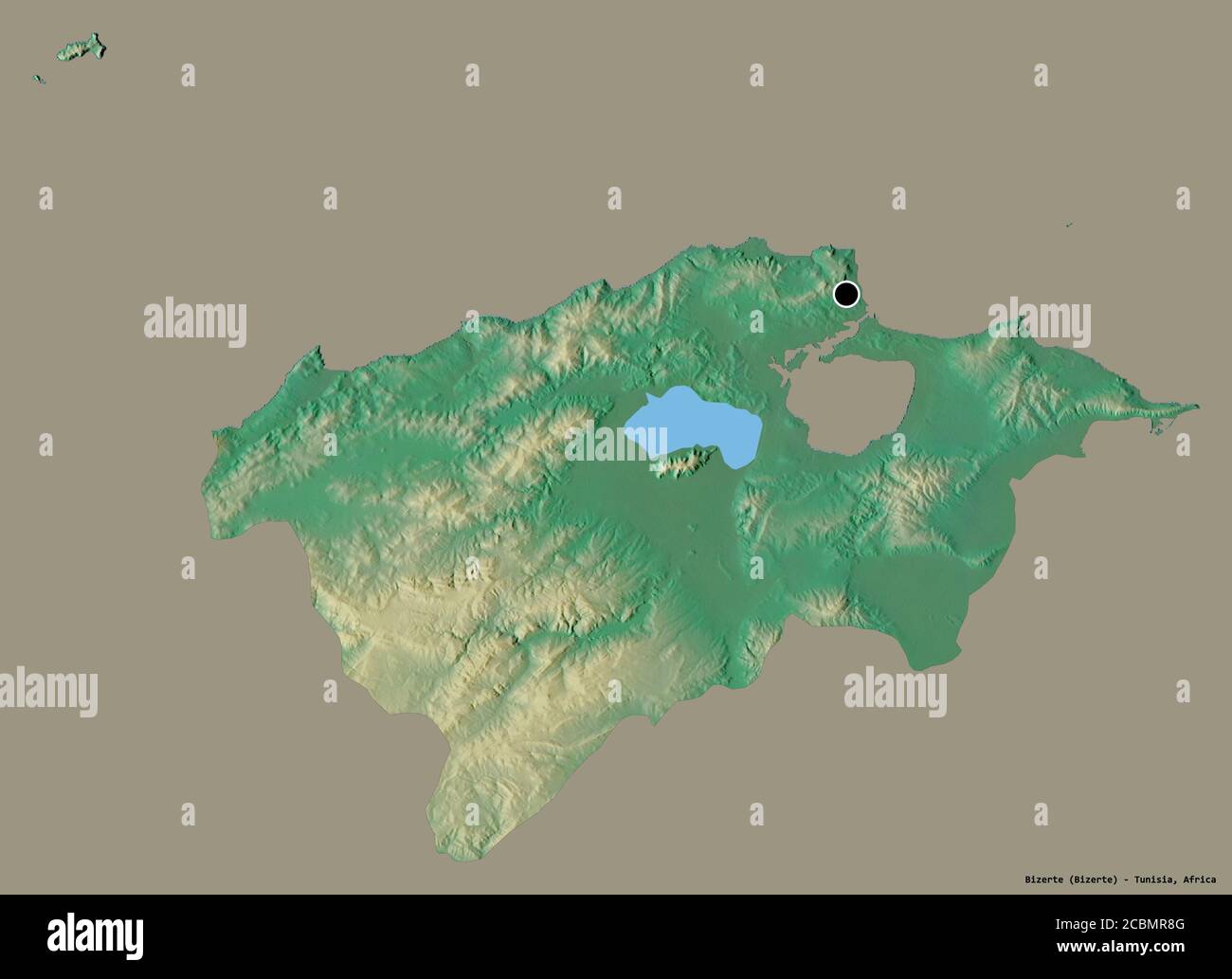 Shape of Bizerte, governorate of Tunisia, with its capital isolated on ...