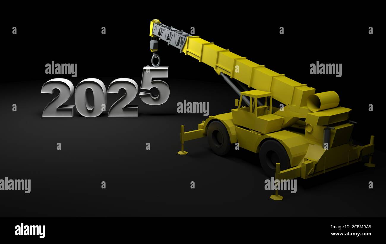 2025 being built with a crane - 3D rendering illustration Stock Photo ...