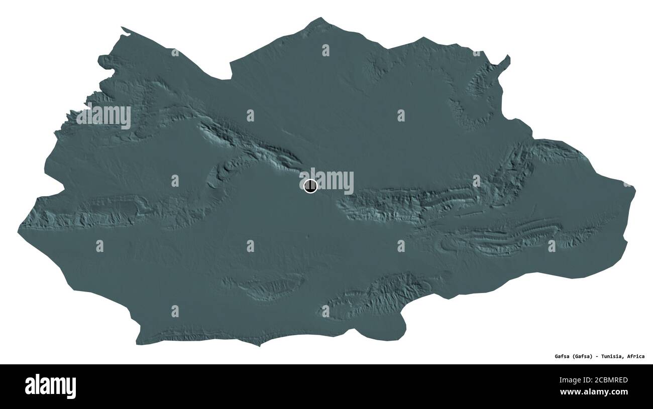 Shape of Gafsa, governorate of Tunisia, with its capital isolated on ...