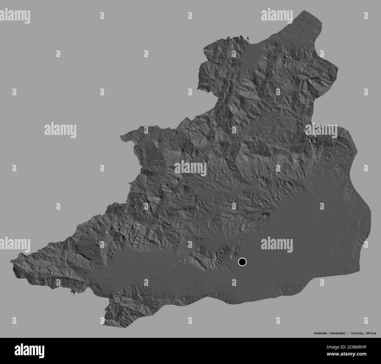 Shape of Jendouba, governorate of Tunisia, with its capital isolated on ...