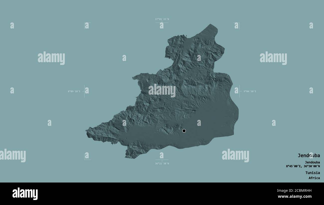 Area of Jendouba, governorate of Tunisia, isolated on a solid ...