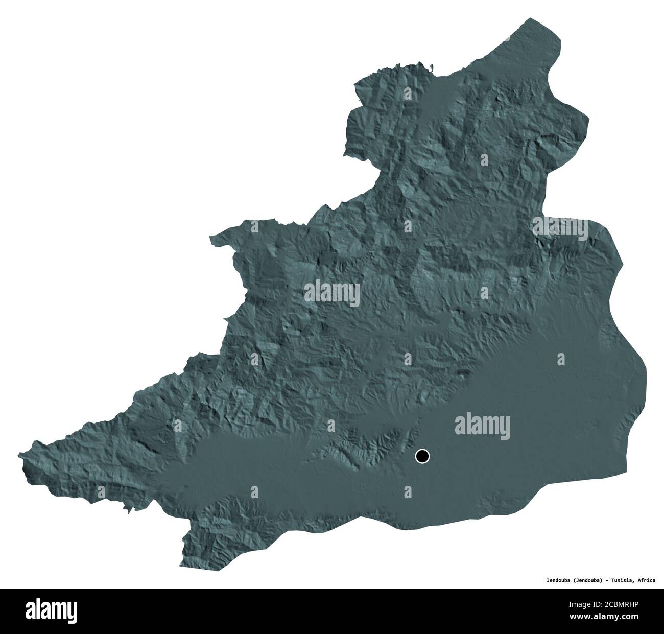 Shape of Jendouba, governorate of Tunisia, with its capital isolated on ...