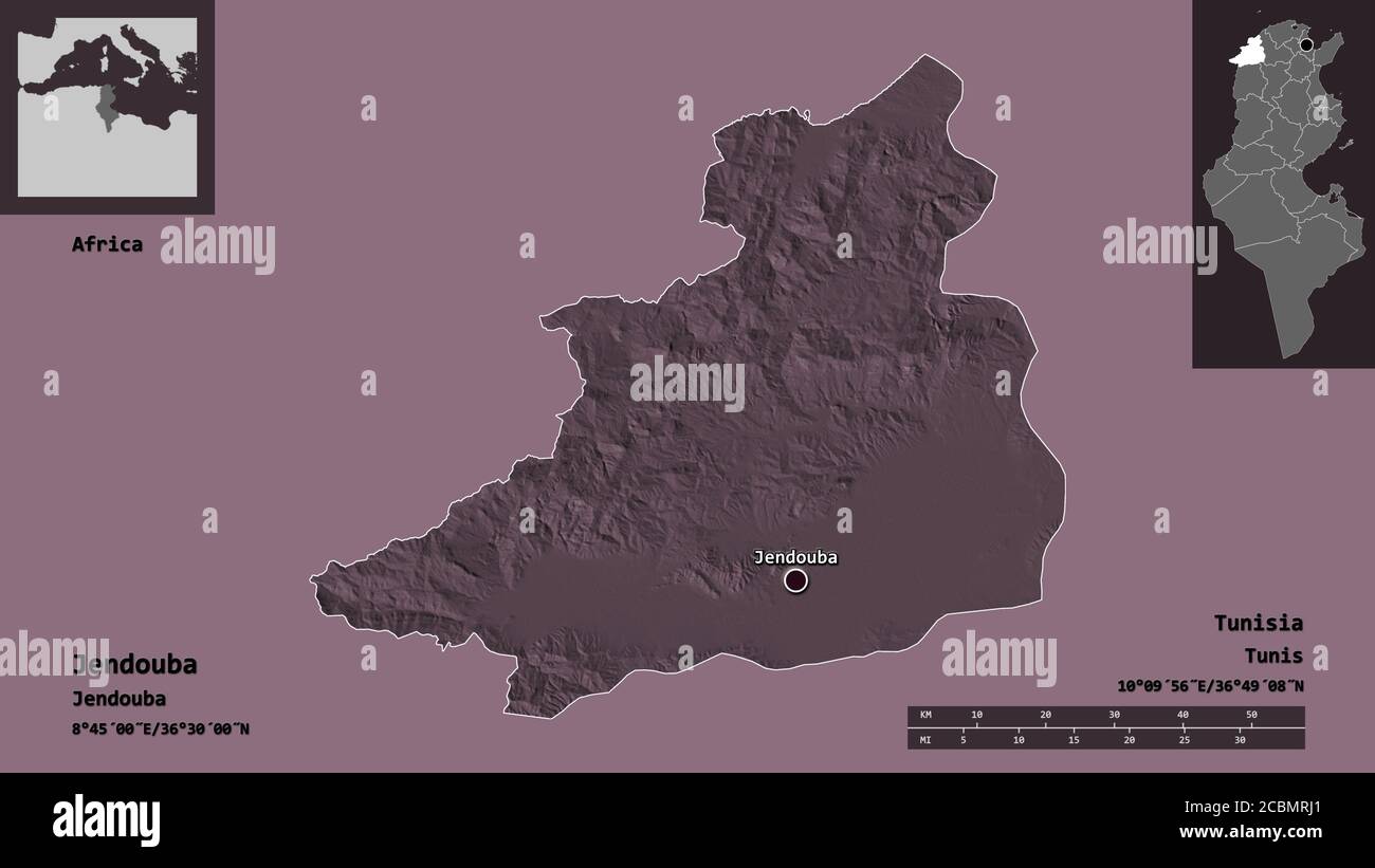 Shape of Jendouba, governorate of Tunisia, and its capital. Distance ...