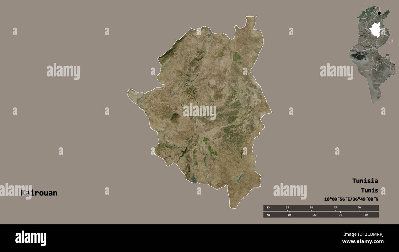 Shape of Kairouan, governorate of Tunisia, with its capital isolated on ...