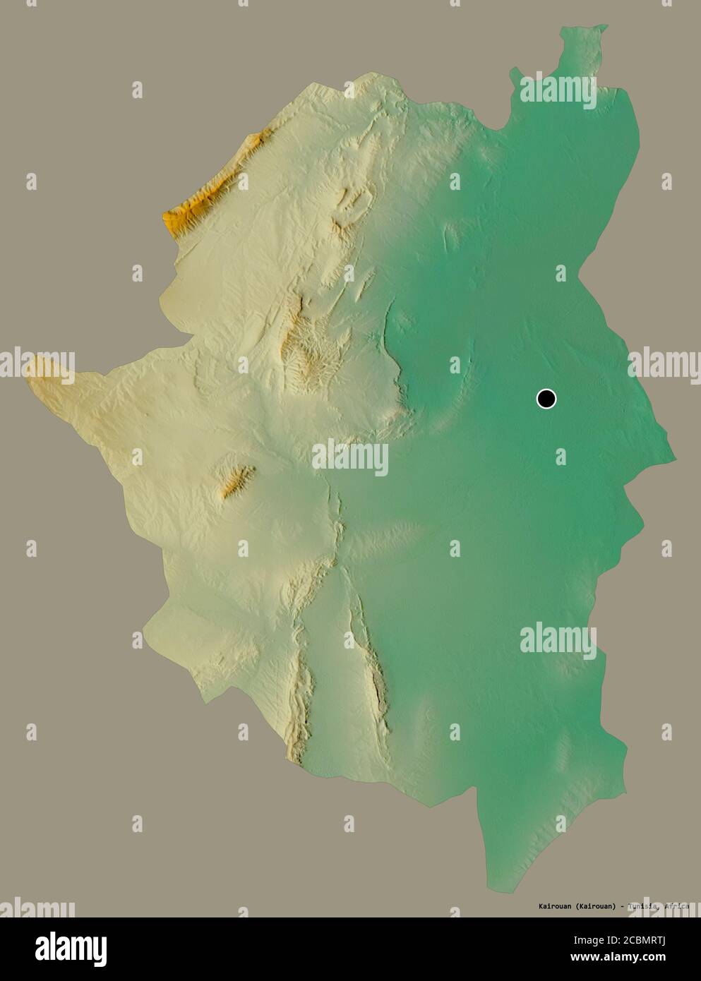 Shape of Kairouan, governorate of Tunisia, with its capital isolated on ...