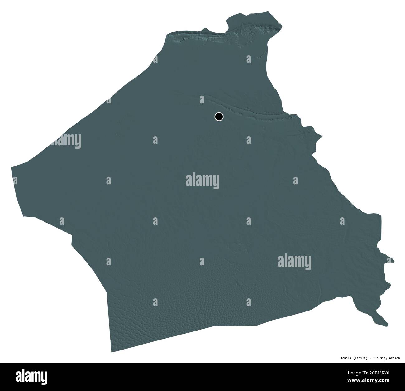 Shape of Kebili, governorate of Tunisia, with its capital isolated on ...