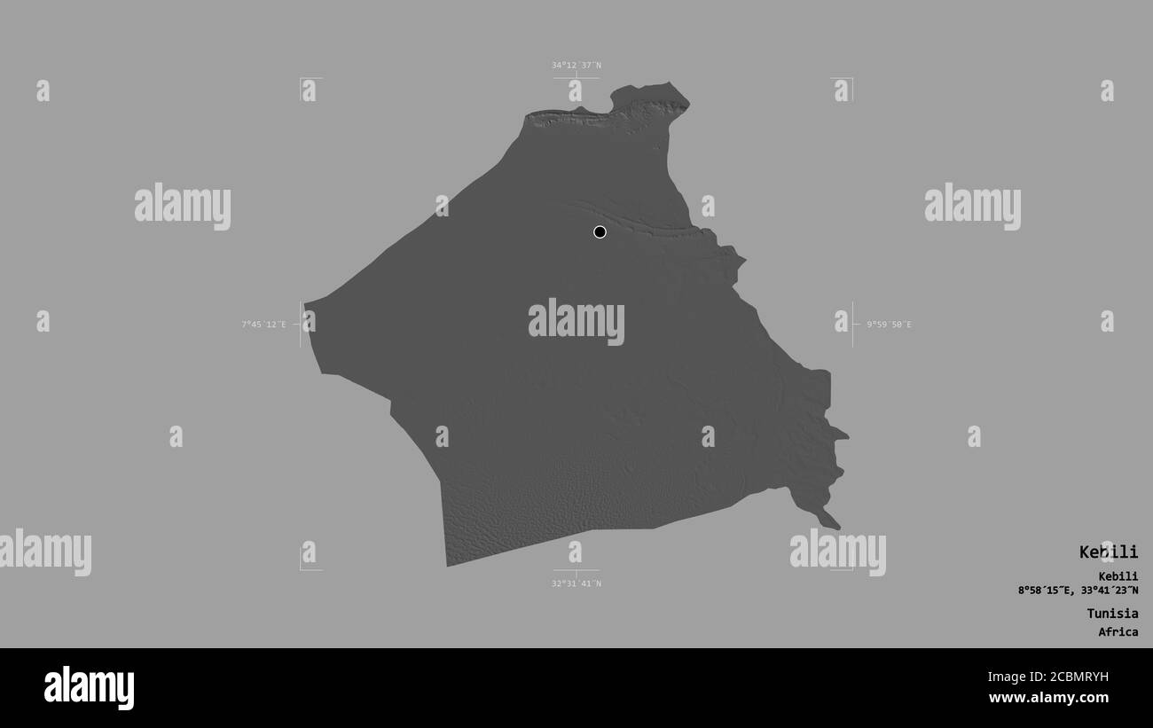 Area of Kebili, governorate of Tunisia, isolated on a solid background ...