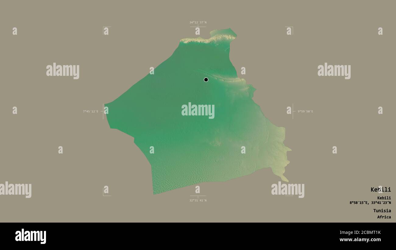 Area of Kebili, governorate of Tunisia, isolated on a solid background ...