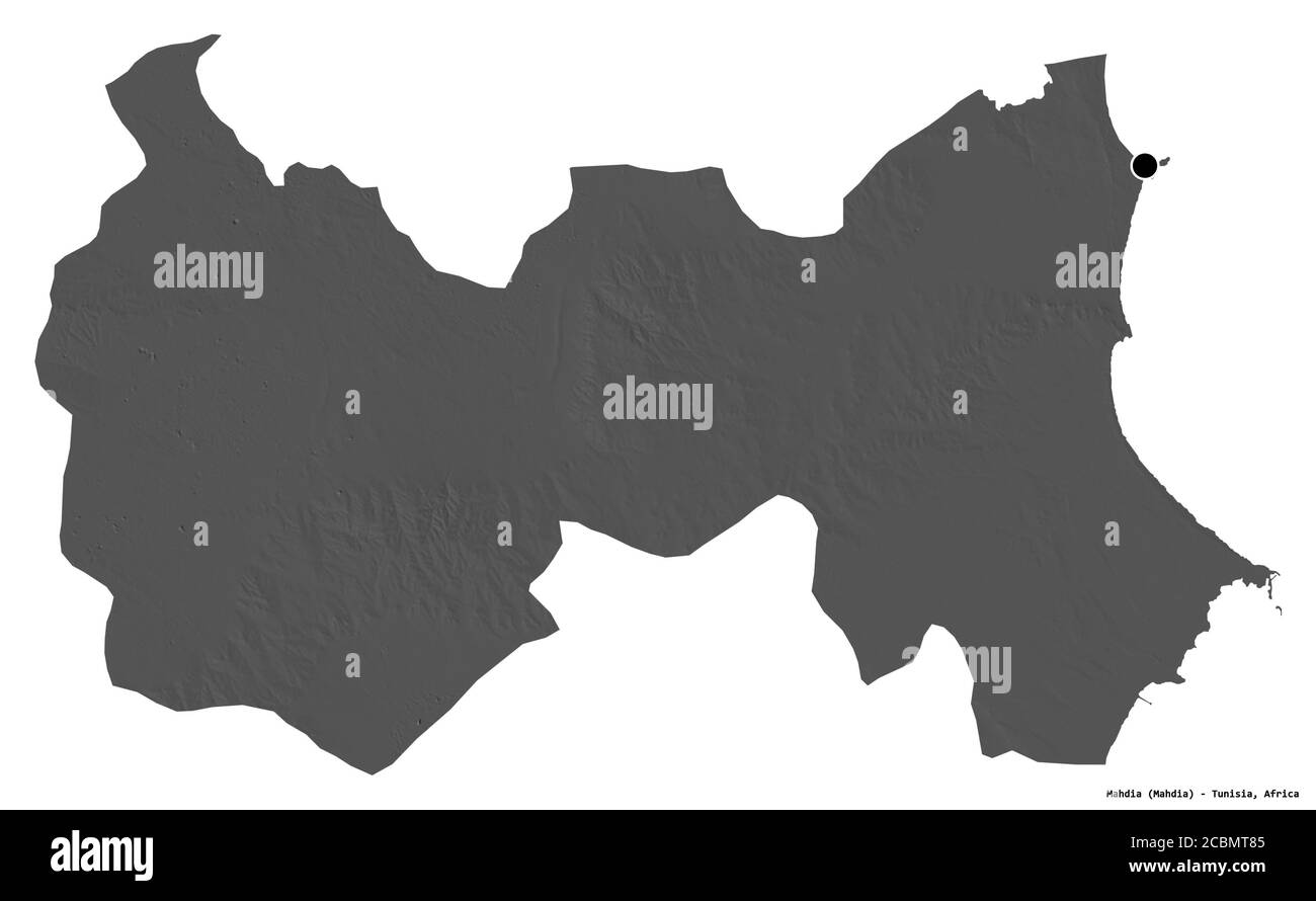 Shape of Mahdia, governorate of Tunisia, with its capital isolated on ...