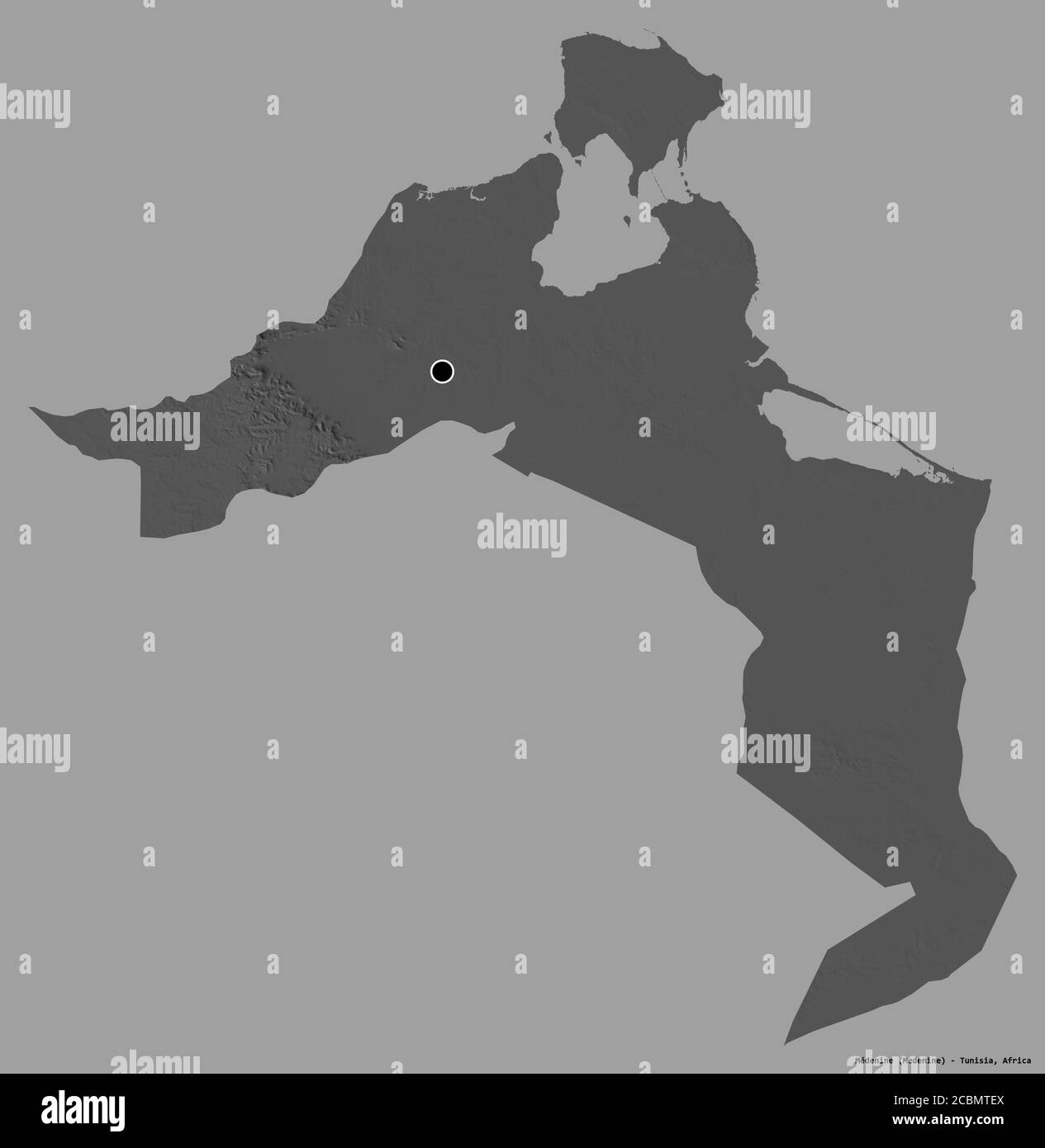 Shape of Médenine, governorate of Tunisia, with its capital isolated on ...