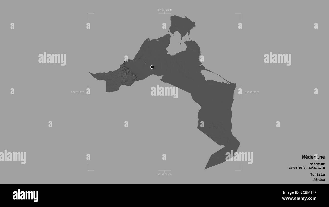 Area of Médenine, governorate of Tunisia, isolated on a solid ...
