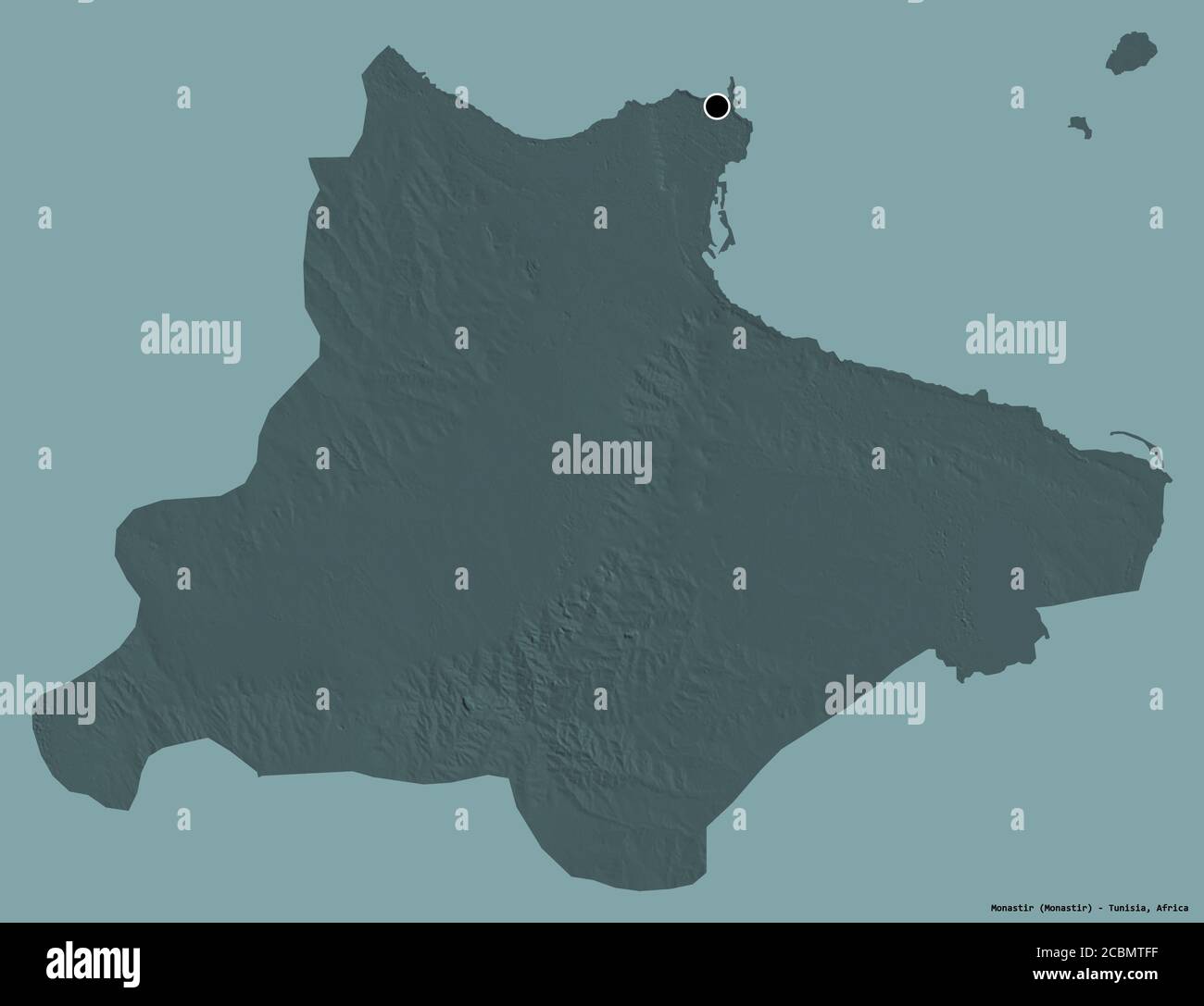 Shape of Monastir, governorate of Tunisia, with its capital isolated on ...