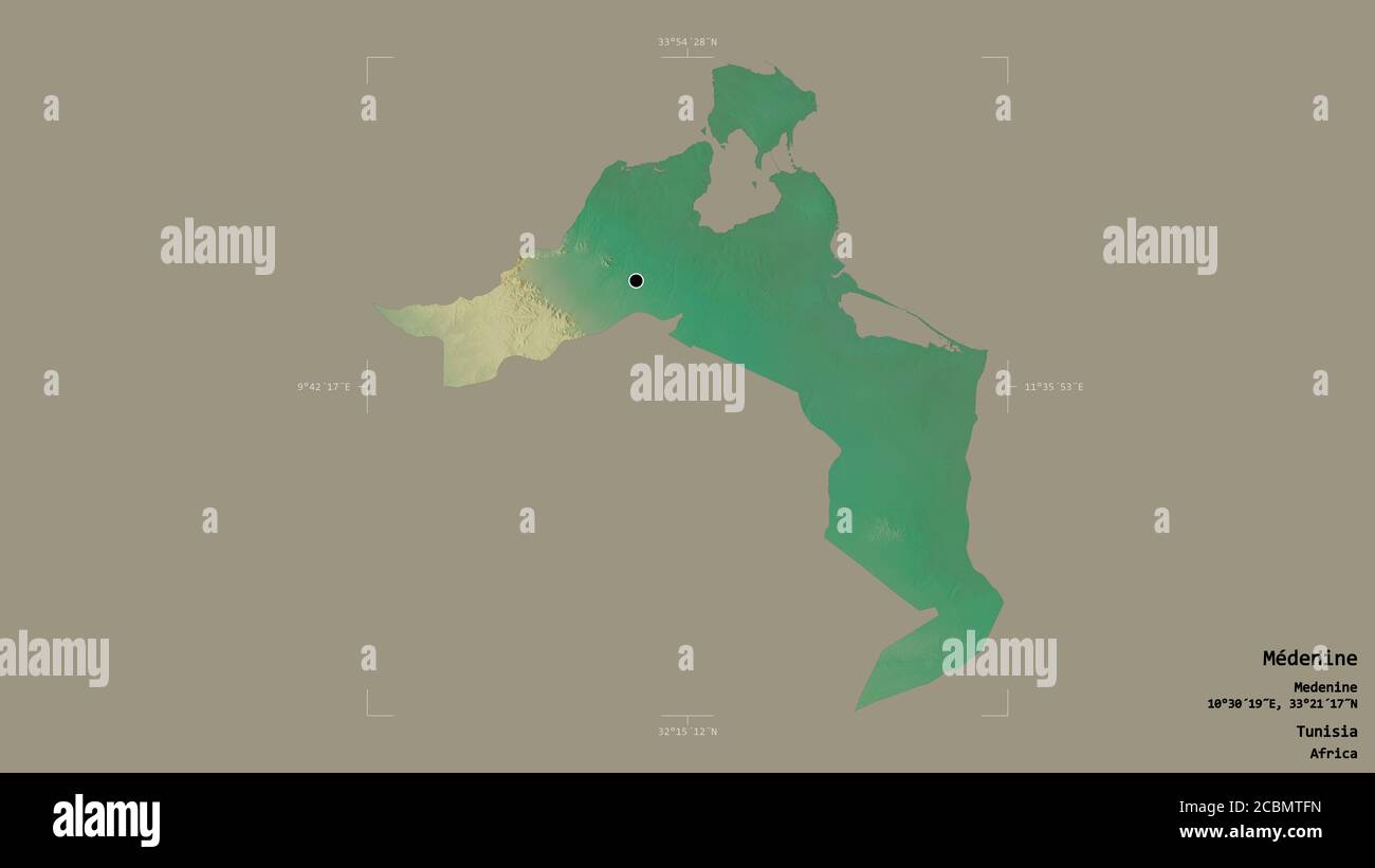 Area of Médenine, governorate of Tunisia, isolated on a solid ...