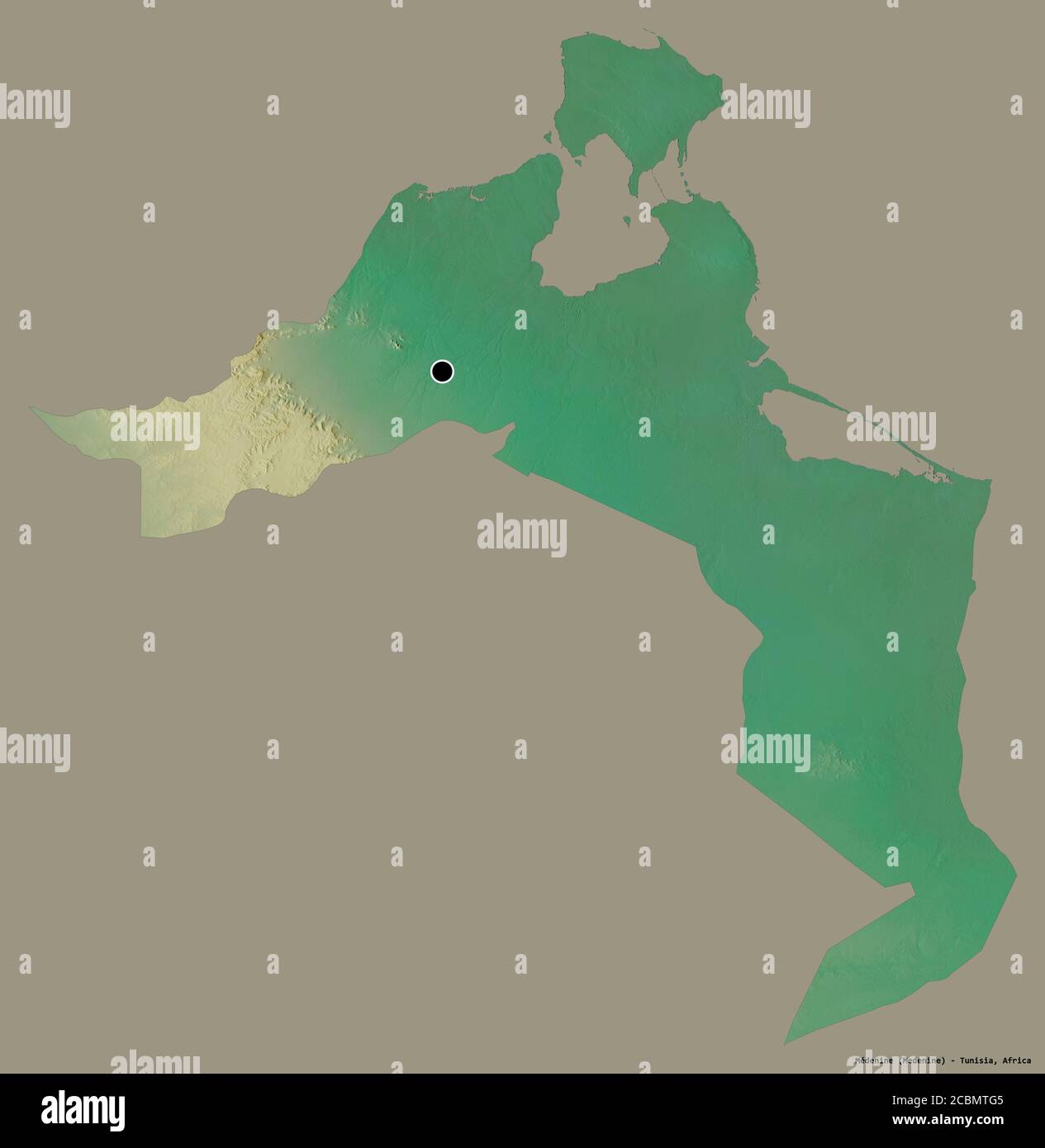 Shape of Médenine, governorate of Tunisia, with its capital isolated on ...