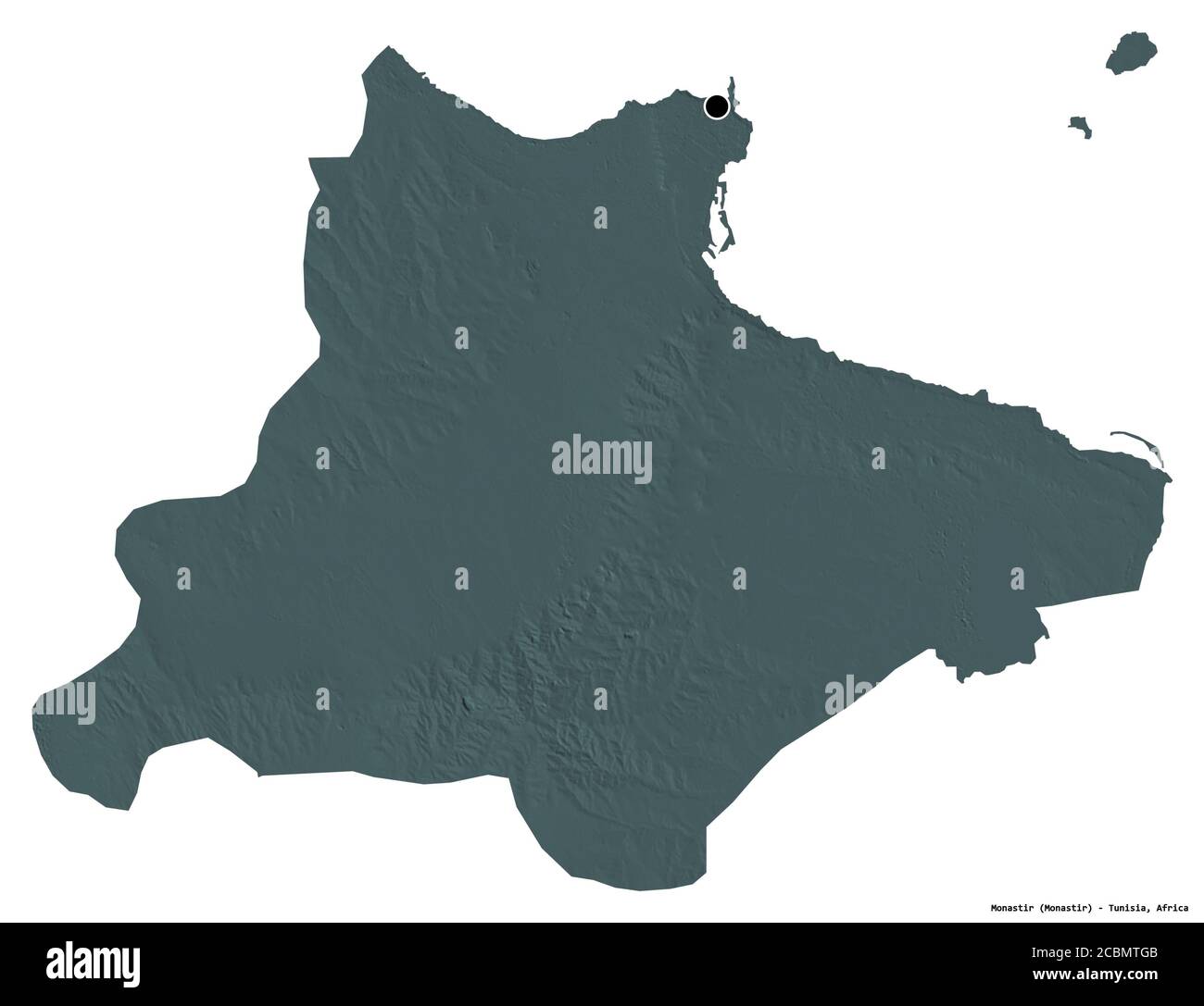 Shape of Monastir, governorate of Tunisia, with its capital isolated on ...