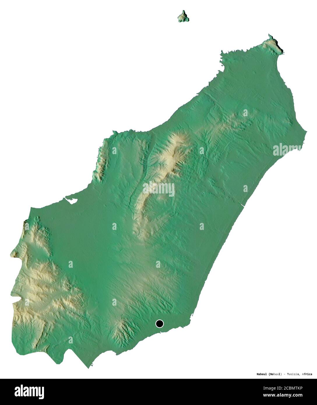 Shape of Nabeul, governorate of Tunisia, with its capital isolated on ...