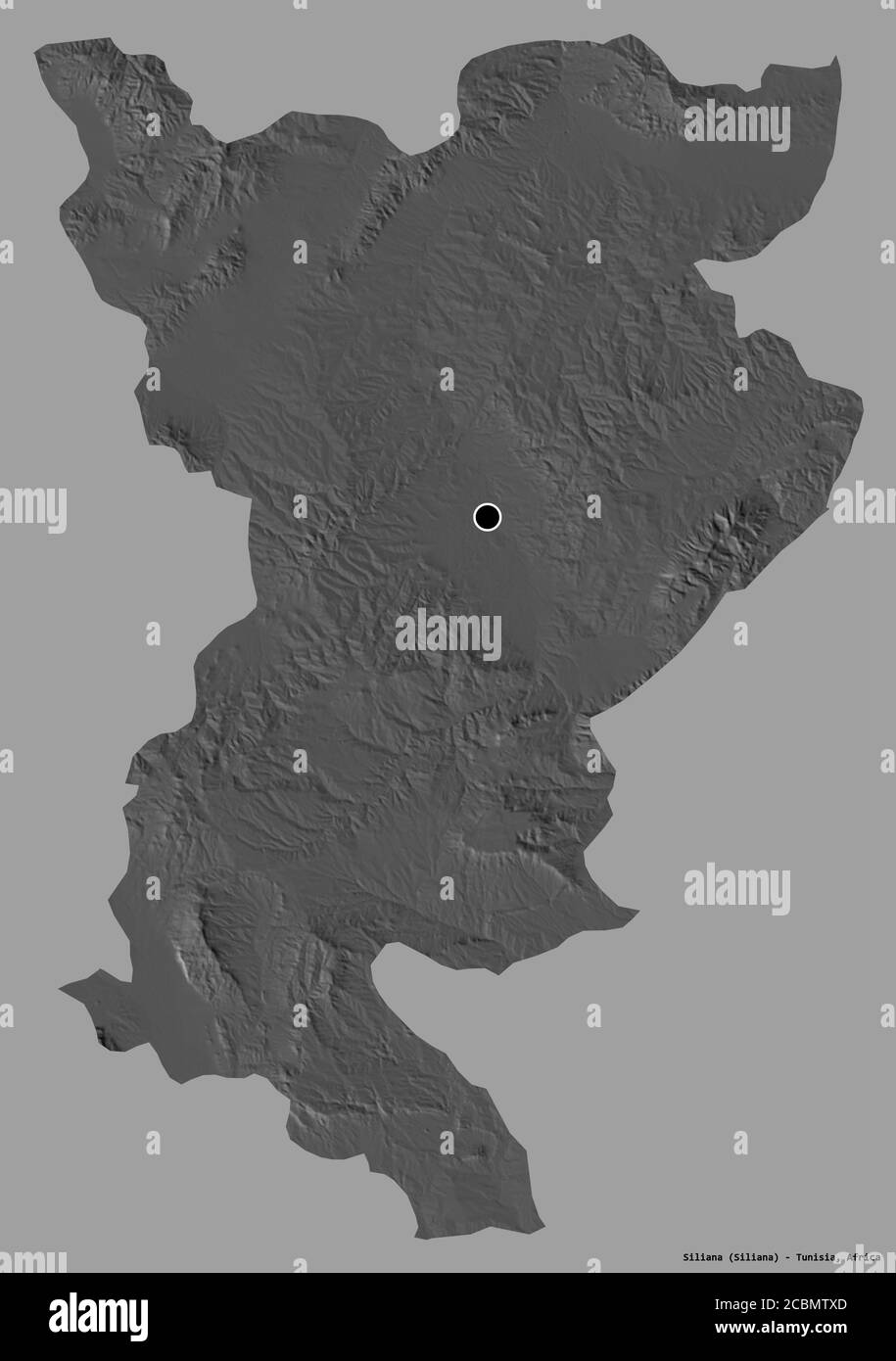 Shape of Siliana, governorate of Tunisia, with its capital isolated on ...